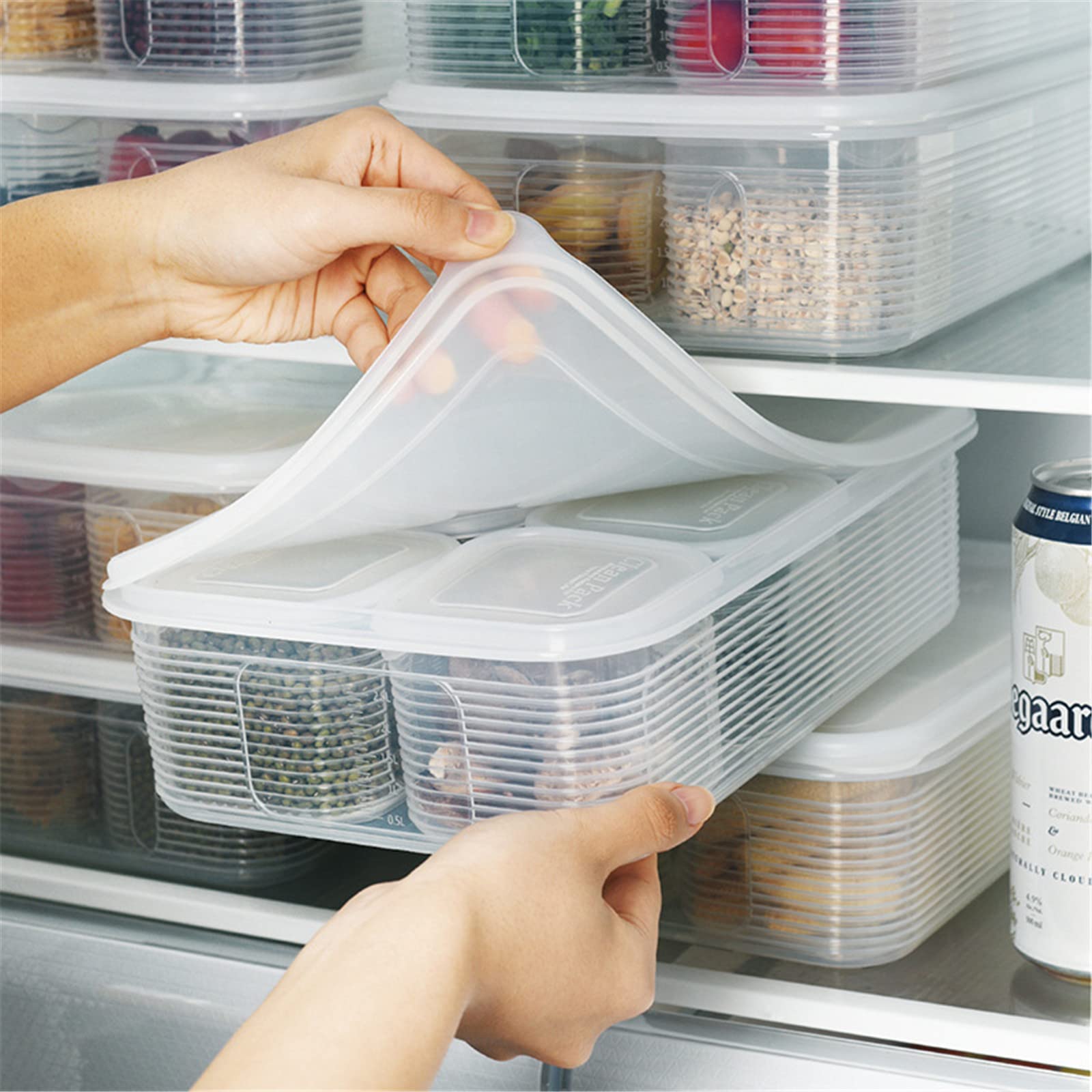 ASkinds Fridge Food Storage Container with Lids - Reusable 6 Individual Detachable Small Boxes with Lid for Refrigerator and Pantry Divided Container to Keep Fresh Vegetables, Fruit, Nuts, Meat