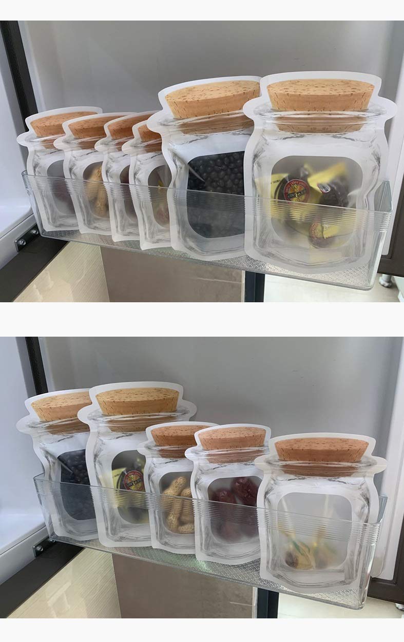 20Pcs Stand Up Clear Front Cork Mason Jar Pattern Zipper Bag Plastic Ziplock Pouch Portable Bottle Shape Food Preservation Smell Proof Packaging Pouches 6.3x4.3+2.3in (16x11+6cm)