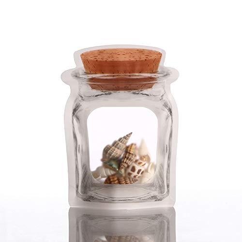 20Pcs Stand Up Clear Front Cork Mason Jar Pattern Zipper Bag Plastic Ziplock Pouch Portable Bottle Shape Food Preservation Smell Proof Packaging Pouches 6.3x4.3+2.3in (16x11+6cm)