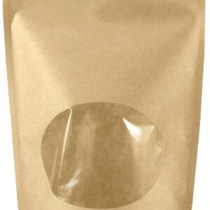 Sohler Natural Kraft Stand up Pouches with Window and Zip Lock Food Storage Bag, Pack of 100 (M, 100-Pack)