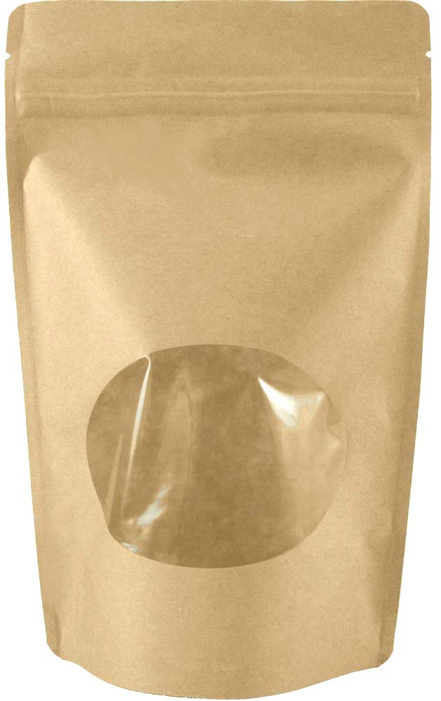 Sohler Natural Kraft Stand up Pouches with Window and Zip Lock Food Storage Bag, Pack of 100 (M, 100-Pack)