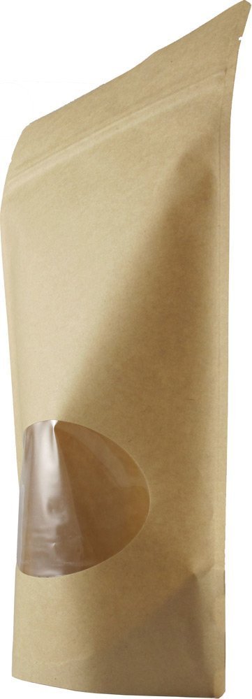 Sohler Natural Kraft Stand up Pouches with Window and Zip Lock Food Storage Bag, Pack of 100 (M, 100-Pack)