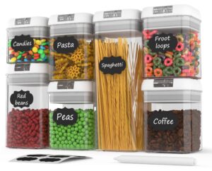 airtight food storage containers - airtight container set with lids - food storage container set - plastic bpa free - 7 piece set - bonus 24 labels with marker - heavy duty dry food storage container