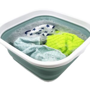 SAMMART 5.5L (1.4 gallons) Collapsible Plastic Washing Tub - Portable Washing Basin - Foldable Tub - Easy Storage Space Saving Kitchen Washtub (Grey + Pale Blue (Set of 2))