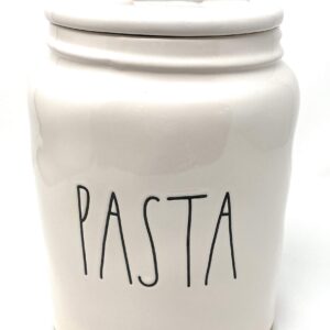 Rae Dunn PASTA White Ceramic Canister with Tan Sand Stone Accent LL Black