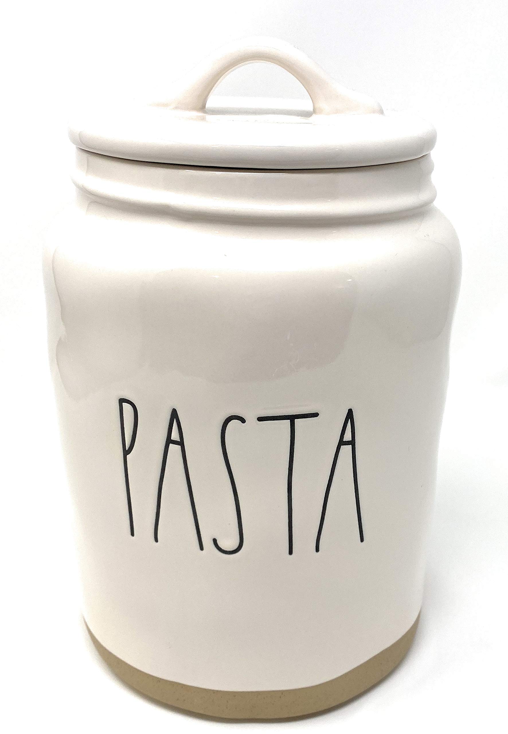 Rae Dunn PASTA White Ceramic Canister with Tan Sand Stone Accent LL Black