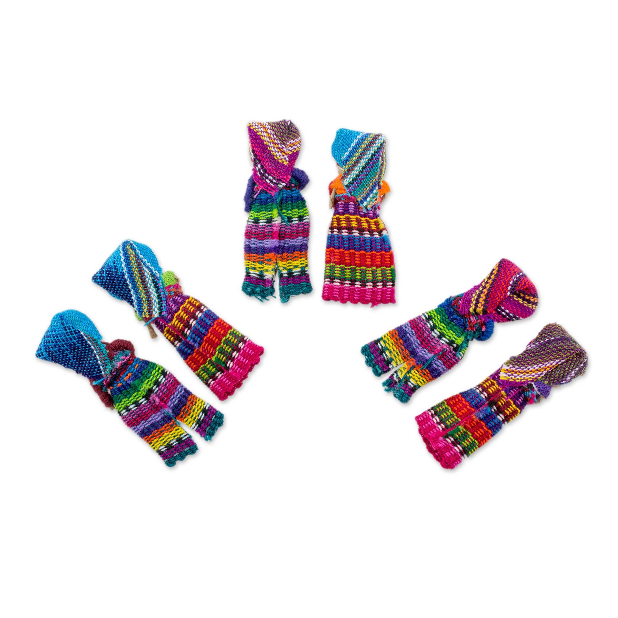 NOVICA Valentine's Theme Handmade Worry Dolls from Guatemala with Hearts and Cotton Storage Pouch, 2.5", Joined in Love'