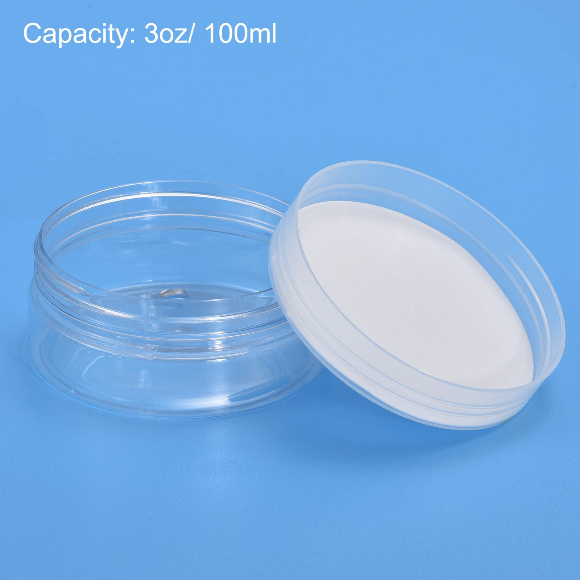 uxcell Round Plastic Jars with Transparent Screw Top Lid, 3oz/ 100ml Wide-mouth Clear Empty Containers for Storage, Organizing, 2Pcs