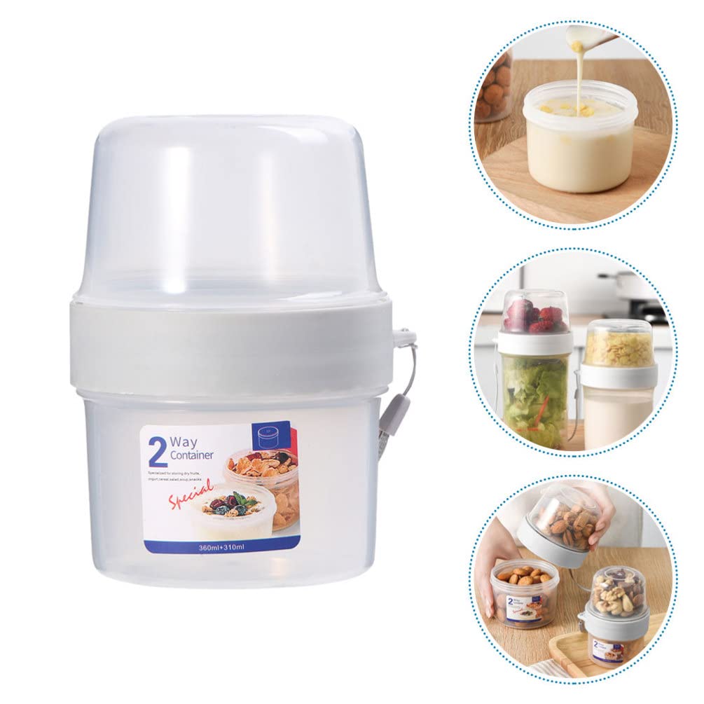 Hemoton 1 Set double layer crisper hot food flask cereal and milk thermal food jar hot food jar vacuum food containers Sealed Cereal Oatmeal small container yogurt white plastic pp office