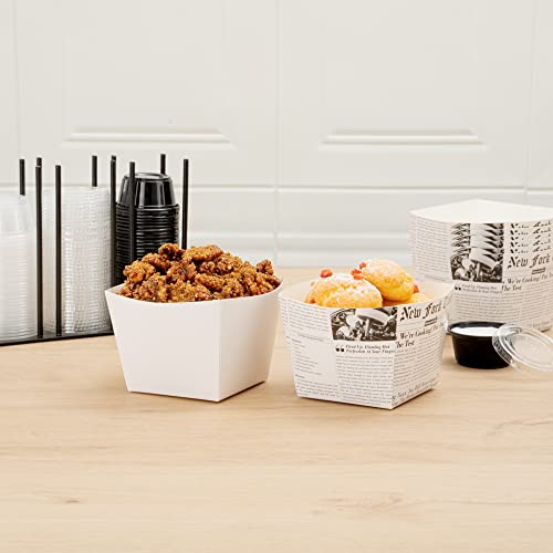 Restaurantware Bio Tek 4.3 x 4.3 x 3.2 Inch Snack Boxes 200 PE Coating Treat Boxes - Sturdy Disposable Newsprint Paper French Fry Boxes Open Top For Snacks or Baked Goods