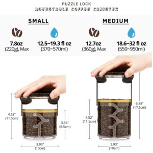 PUZZLE LOCK Size Adjustable Coffee Canister - Airtight Storage Container for Coffee Beans and Grounds, Tea, Spice (Small)