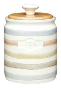 kitchencraft classic collection striped ceramic tea caddy, 800 ml (28 fl oz) - cream