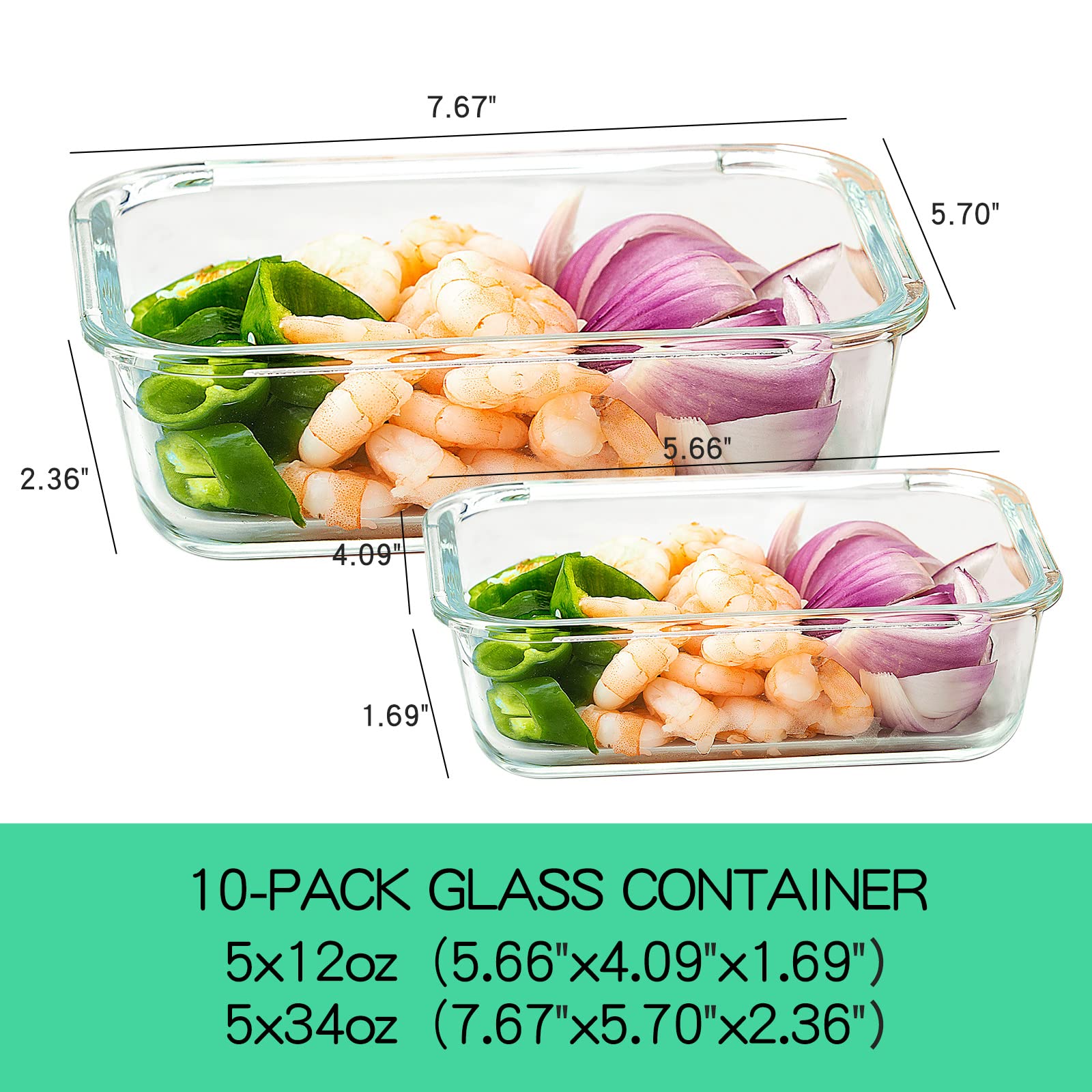 UMEIED 10 Pack Glass Food Storage Containers with Lids Leakproof, Airtight Glass Meal Prep Containers For Lunch, On The Go, Leftover, Dishwasher Safe