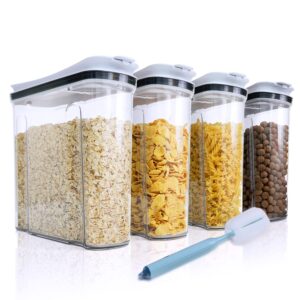 freshkeeper cereal containers storage set, airtight food storage container with lid 4l/135.2oz,4pcs bpa-free plastic pantry organization canisters for rice cereal flour sugar dry food in kitchen