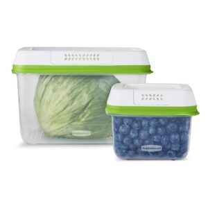 rubbermaid 4-piece produce saver containers for refrigerator with lids for food storage, dishwasher safe, clear/green, 2 count (pack of 1)