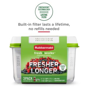 Rubbermaid 4-Piece Produce Saver Containers for Refrigerator with Lids for Food Storage, Dishwasher Safe, Clear/Green, 2 count (Pack of 1)