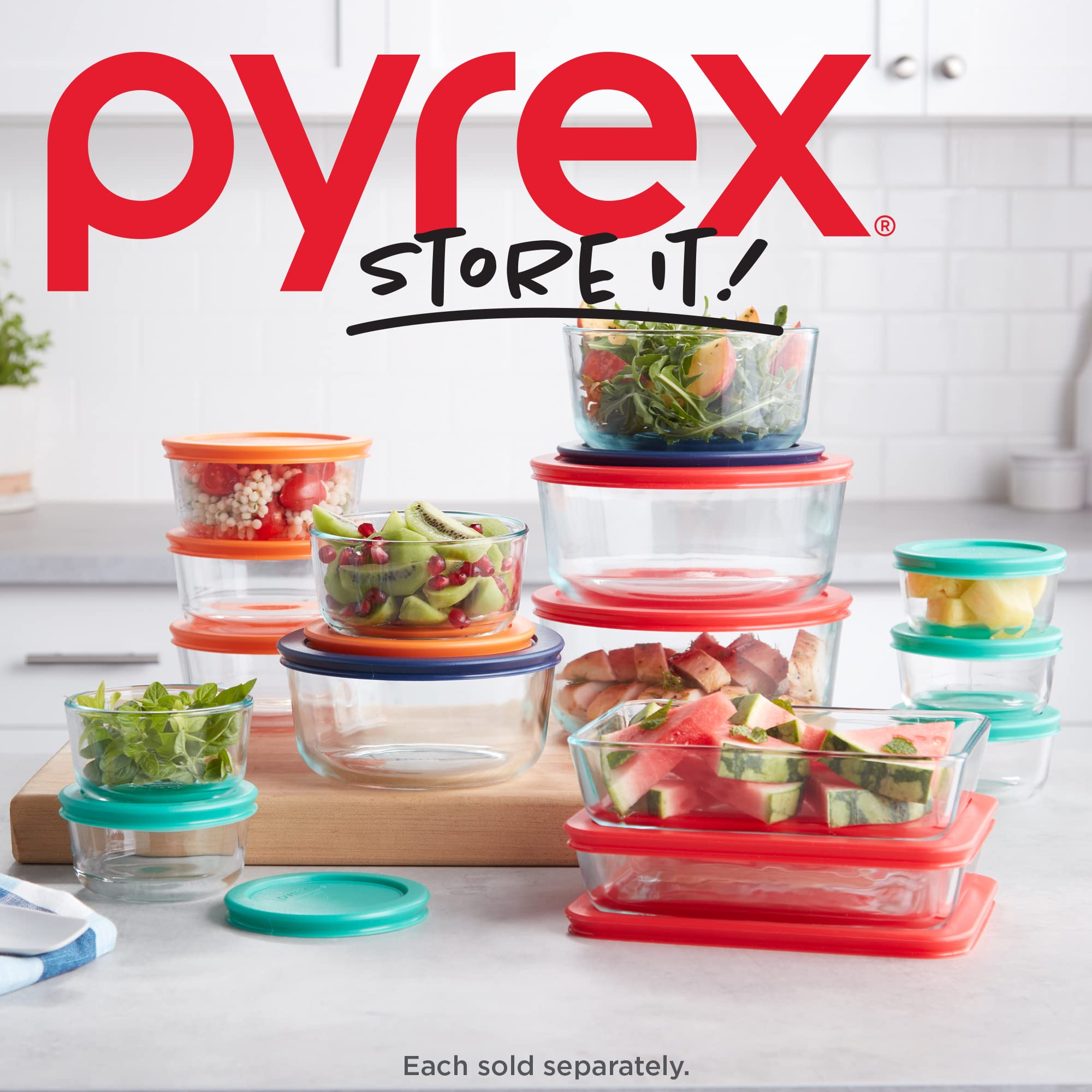 Pyrex Simply Store 4-PC Large Glass Food Storage Containers Set, Snug Fit Non-Toxic Plastic BPA-Free Lids, Freezer Dishwasher Microwave Safe