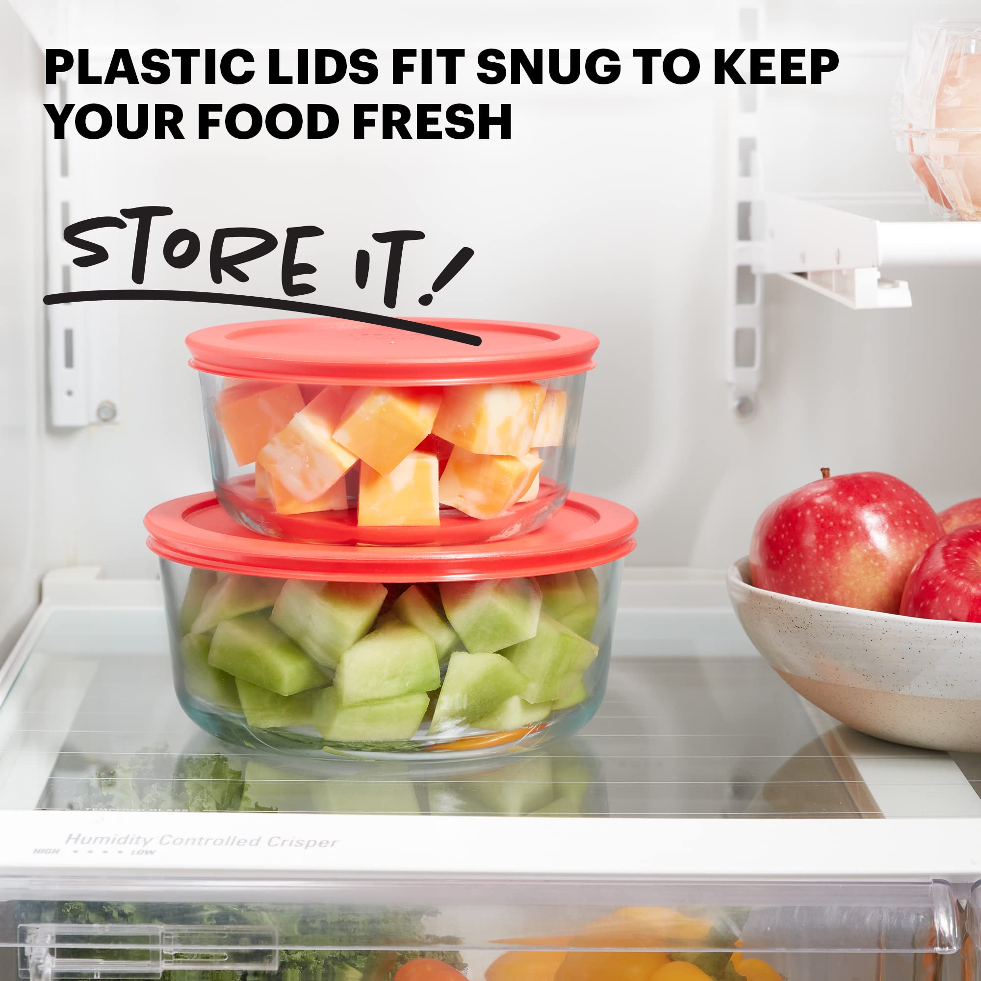 Pyrex Simply Store 4-PC Large Glass Food Storage Containers Set, Snug Fit Non-Toxic Plastic BPA-Free Lids, Freezer Dishwasher Microwave Safe