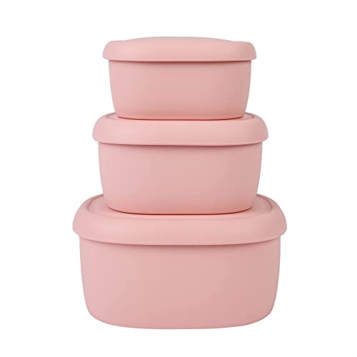 BLUE GINKGO Nesting Silicone Containers - Set of 3 Hard-Shell Silicone Food Storage Containers | BPA Free, Airtight, Dishwasher and Freezer Safe (6.7oz, 10oz, 20oz) - Pink