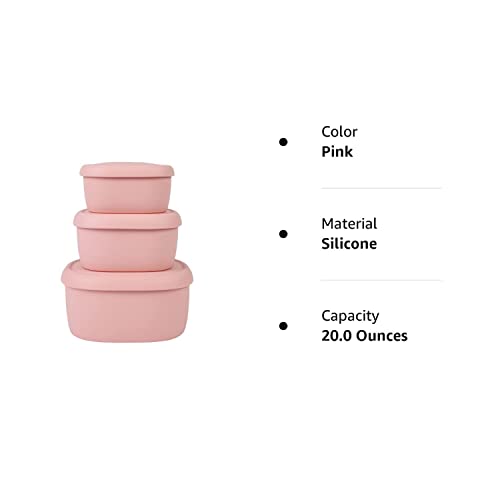 BLUE GINKGO Nesting Silicone Containers - Set of 3 Hard-Shell Silicone Food Storage Containers | BPA Free, Airtight, Dishwasher and Freezer Safe (6.7oz, 10oz, 20oz) - Pink