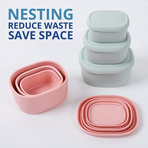 BLUE GINKGO Nesting Silicone Containers - Set of 3 Hard-Shell Silicone Food Storage Containers | BPA Free, Airtight, Dishwasher and Freezer Safe (6.7oz, 10oz, 20oz) - Pink