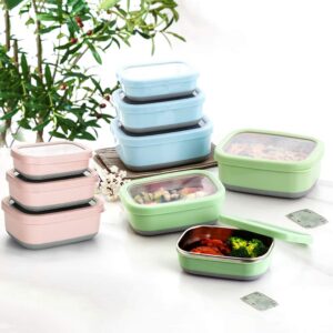 Lille Home Premium Stainless Steel Food Containers/Bento Lunch Box With Anti-Slip Exterior, Set of 3, 470ML, 900ML,1.4L, Leakproof, BPA Free, Portion Control, Blue