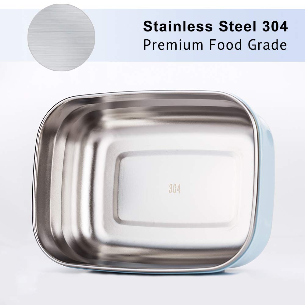 Lille Home Premium Stainless Steel Food Containers/Bento Lunch Box With Anti-Slip Exterior, Set of 3, 470ML, 900ML,1.4L, Leakproof, BPA Free, Portion Control, Blue