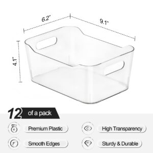 [ 12 Pack ] Clear Bins for Organizing + Set of 8, Stackable Clear Bins with Removable Dividers - Pantry Food Snack Organization and Storage - Multi-Purpose Plastic Home Organizer