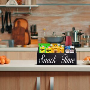 SupplyRealm "Snack Time" Snack Organizer for Pantry - Wooden Snack Storage for Chips, Candy, Food Display - Large 4-Compartment Snack Tray - Movie Room Decor, Home Theater Accessories - 3.7x8.3x12.8"