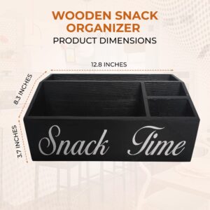 SupplyRealm "Snack Time" Snack Organizer for Pantry - Wooden Snack Storage for Chips, Candy, Food Display - Large 4-Compartment Snack Tray - Movie Room Decor, Home Theater Accessories - 3.7x8.3x12.8"