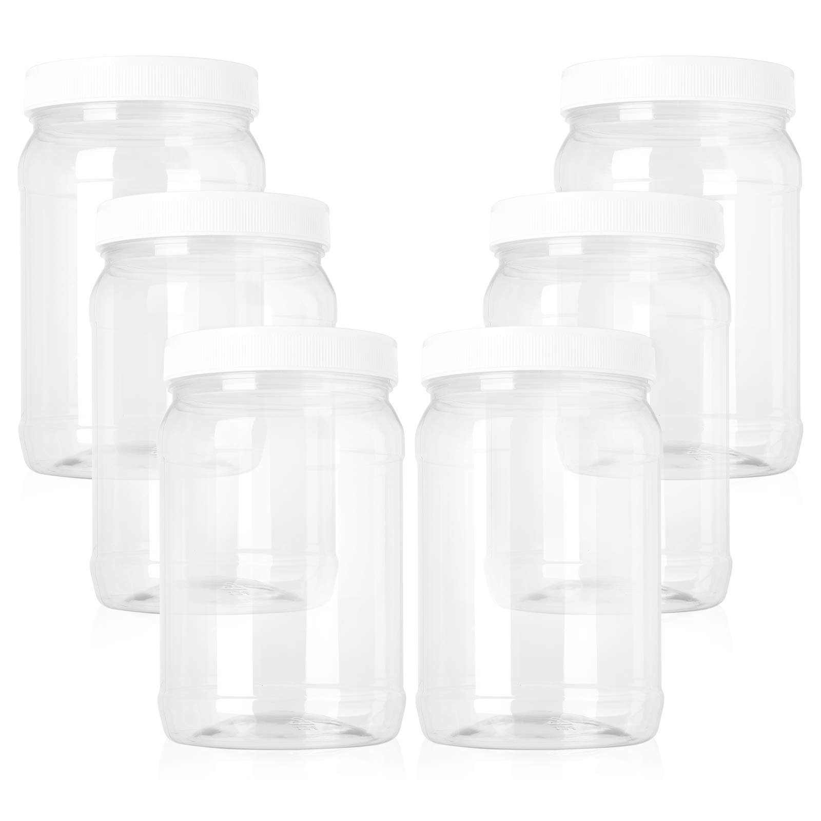 Fasmov 16 Pack 17 oz Plastic Jars with Screw on Lids Storage Jars with White Sealing Caps, Wide Mouth, BPA Free, PET Jars Bulk for Home & Kitchen Pantry Organization and Storage