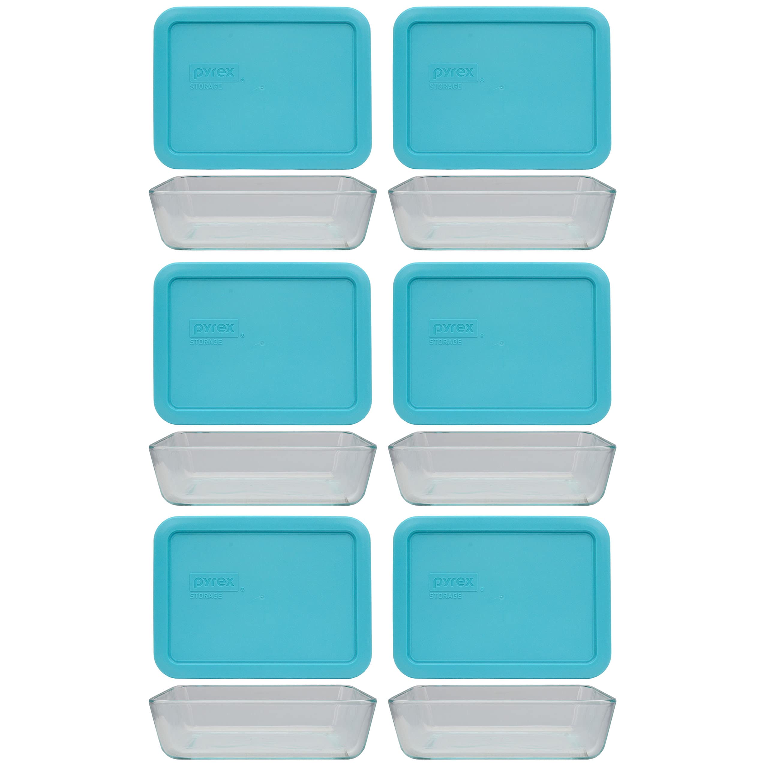 Pyrex (6) 7210 Glass Containers & (6) 7210-PC Surf Blue Lids