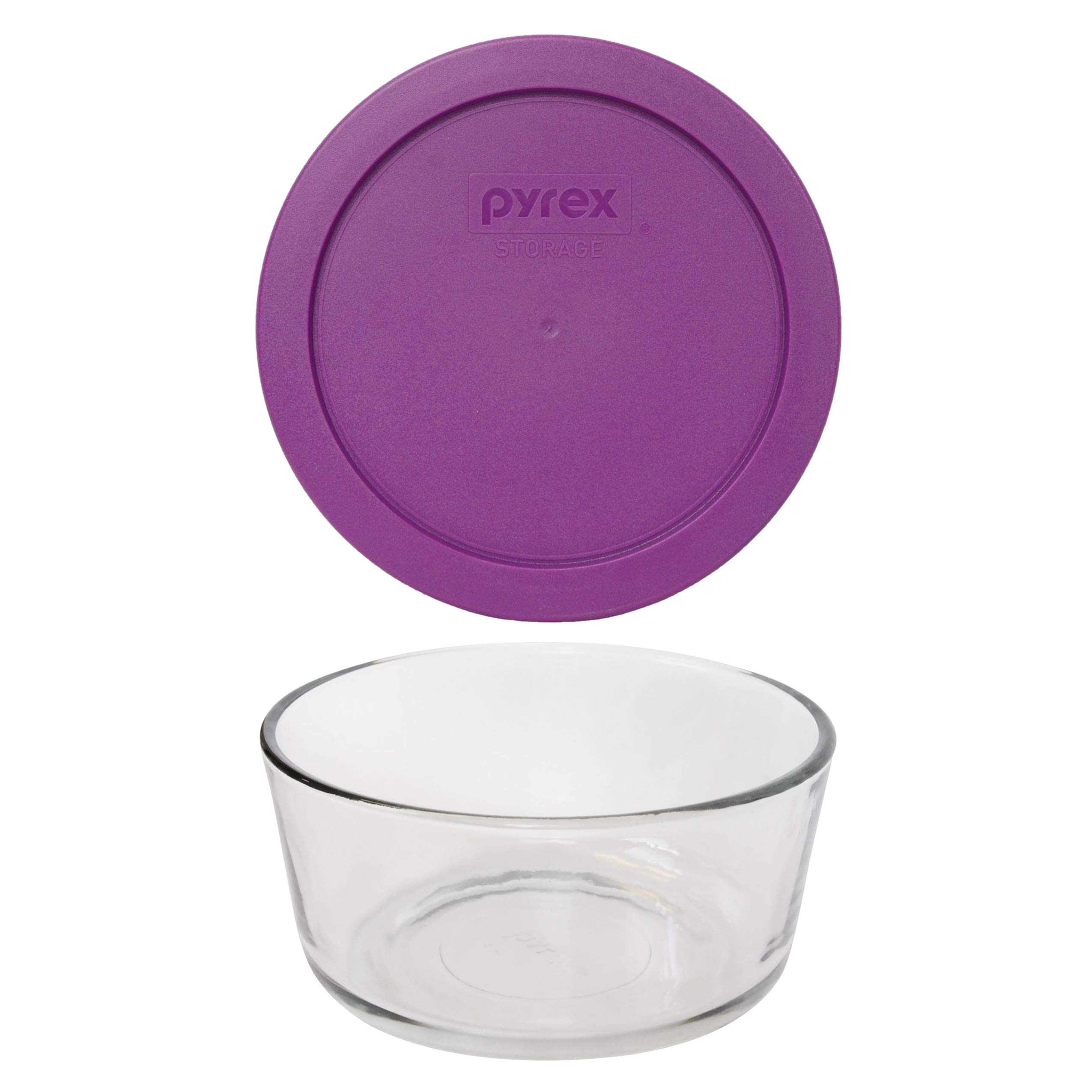 Pyrex (1 7201 4-Cup Glass Dish & (1) 7201-PC 4-Cup Thistle Purple Plastic Lid Made in the USA