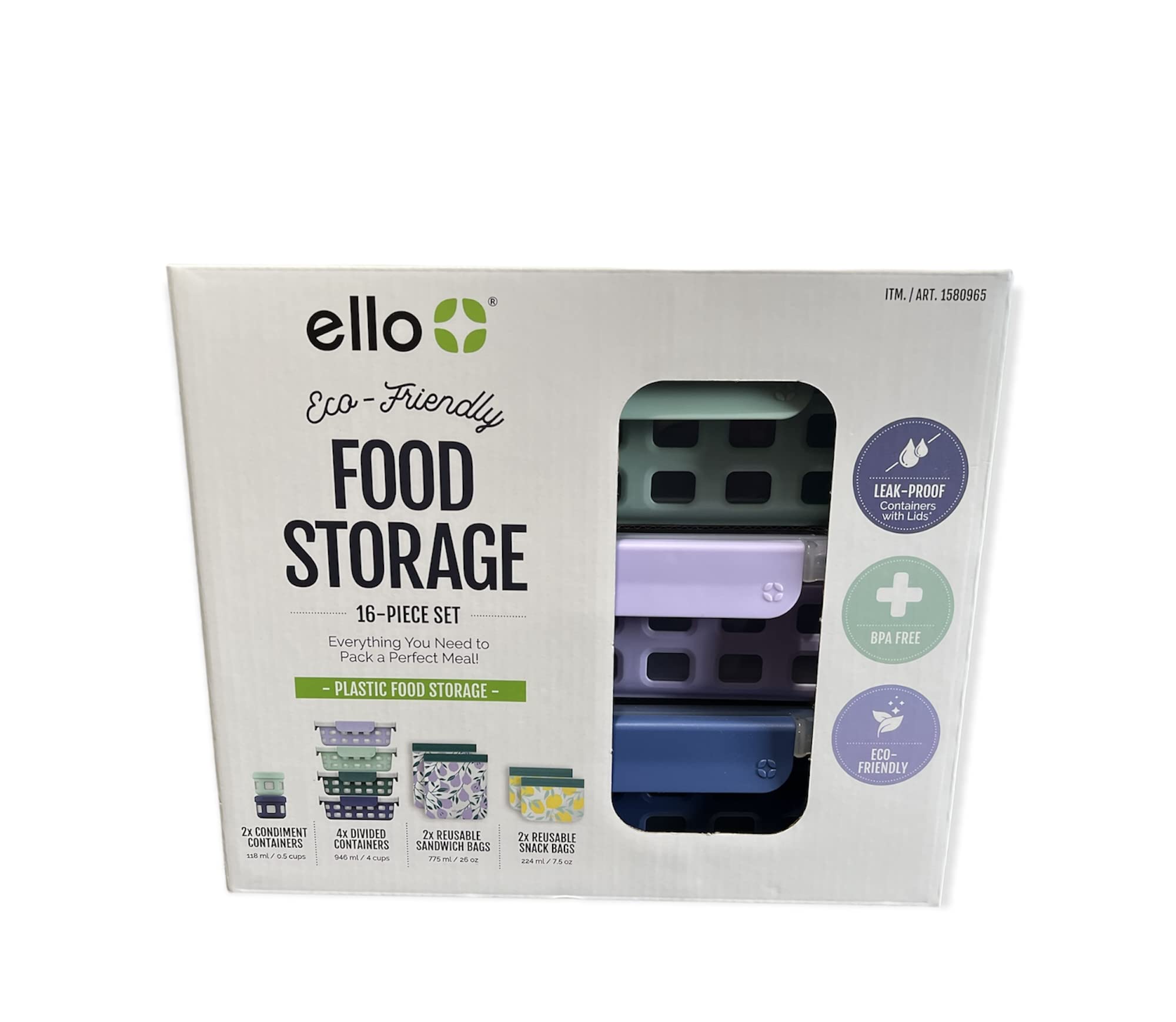 Ello Eco-Friendly Food Storage, BPA Free Plastic Food Storage, Blueberry Delight Color, 16-Piece Set