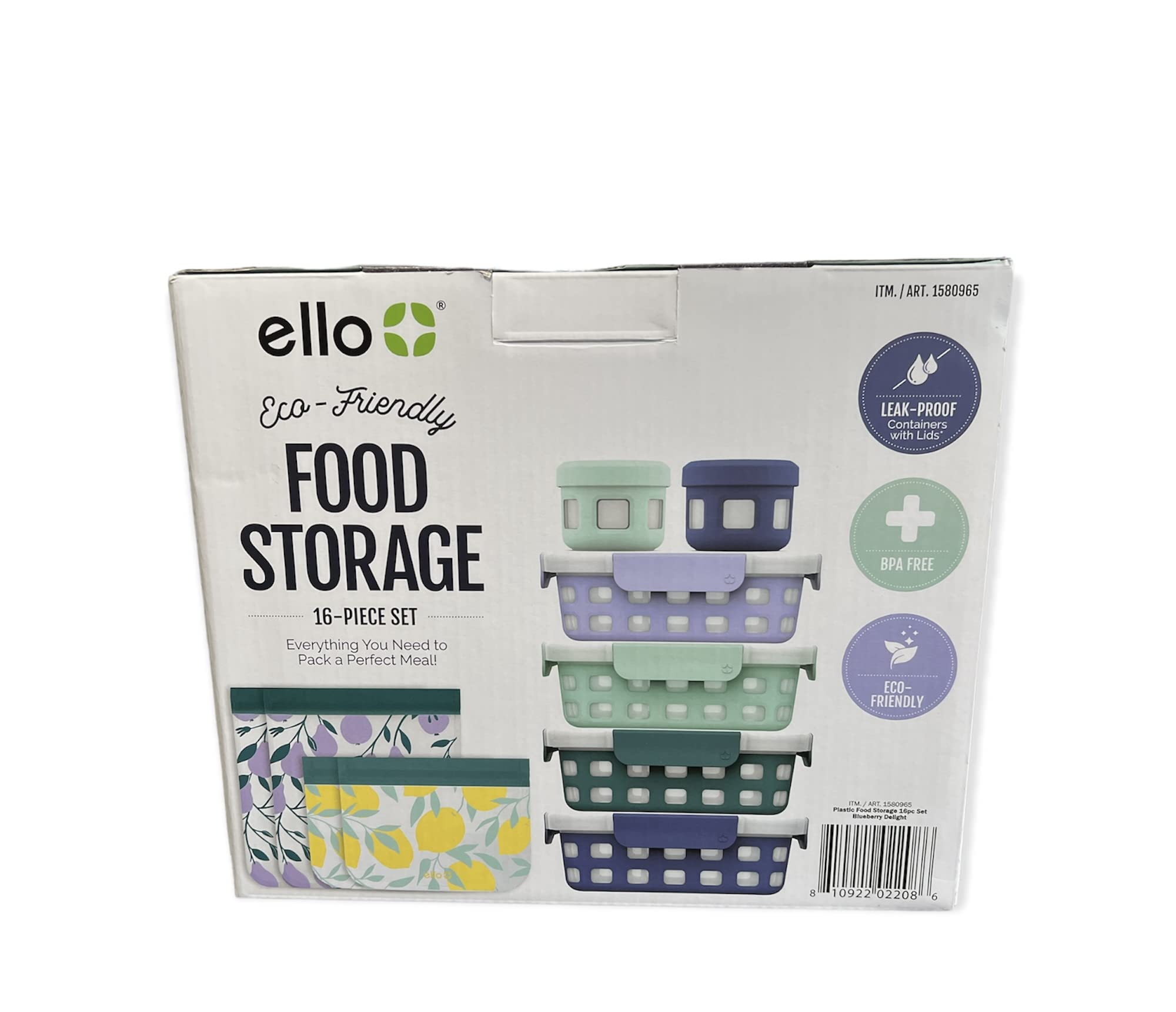 Ello Eco-Friendly Food Storage, BPA Free Plastic Food Storage, Blueberry Delight Color, 16-Piece Set