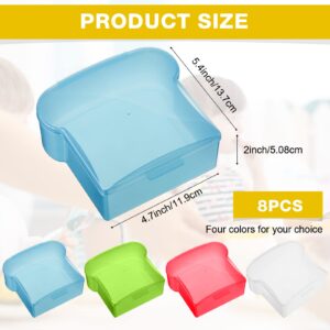 Potchen 8 Pcs 20 oz Toast Shape Sandwich Box Food Storage Containers PP Lunch Kids or Adult Holder Microwave and Freezer Safe for Christmas(White, Green, Blue, Red)