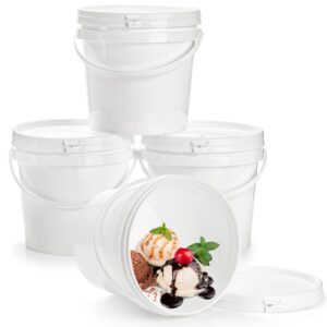 Bekith 8 Pack 80oz Plastic Ice Cream Tub with Lid, Small Bucket with Handle, Food Grade Freezer Food Storage Containers, White