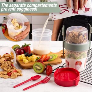 EYNEL 4 Pack On The Go 22 oz Breakfast Cups with Lids and Spoon, Reusable Cereal Yogurt Cup with Topping Plastic Milk Jar Overnight Oats Container for Granola Oatmeal Take Along (22 oz - 4 Colors Set)