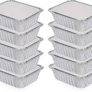 Aluminium Disposable Foil Food Container with Lids (Pack of 50) Reusable Takeaway Containers, Great for Baking Roasting Cooking Food Storage, 14 x 12 x 5cm