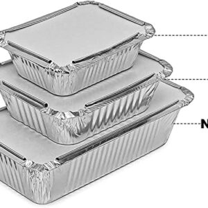 Aluminium Disposable Foil Food Container with Lids (Pack of 50) Reusable Takeaway Containers, Great for Baking Roasting Cooking Food Storage, 14 x 12 x 5cm