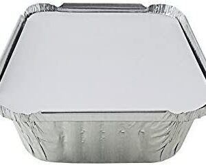 Aluminium Disposable Foil Food Container with Lids (Pack of 50) Reusable Takeaway Containers, Great for Baking Roasting Cooking Food Storage, 14 x 12 x 5cm