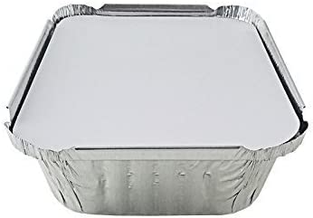 Aluminium Disposable Foil Food Container with Lids (Pack of 50) Reusable Takeaway Containers, Great for Baking Roasting Cooking Food Storage, 14 x 12 x 5cm