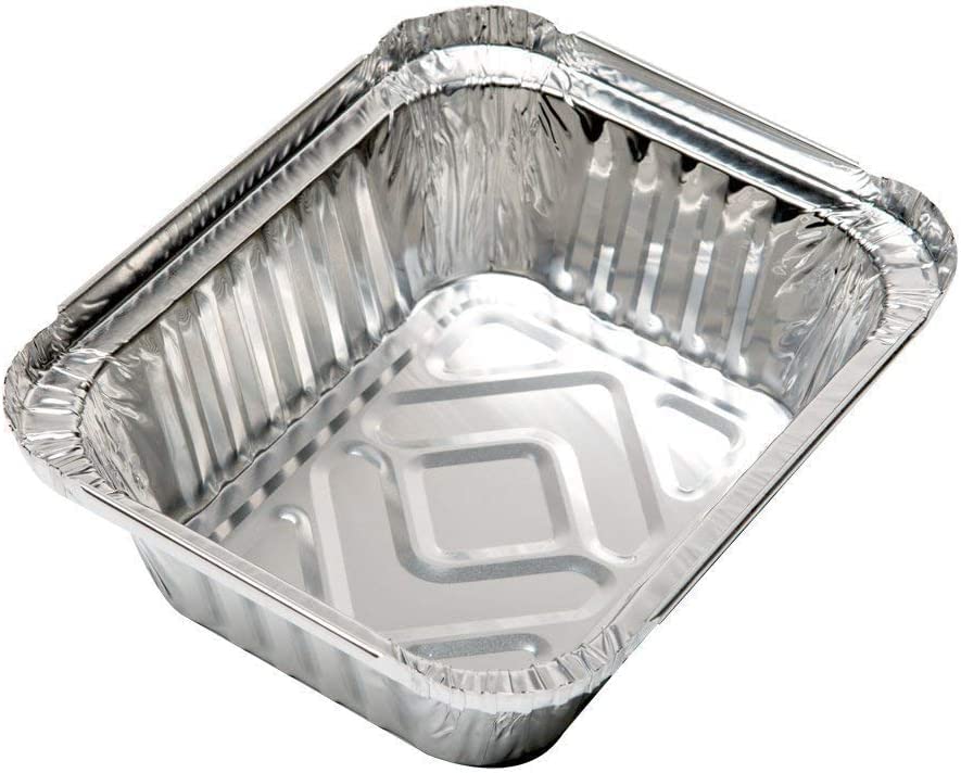 Aluminium Disposable Foil Food Container with Lids (Pack of 50) Reusable Takeaway Containers, Great for Baking Roasting Cooking Food Storage, 14 x 12 x 5cm