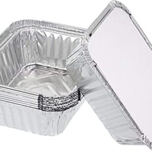 Aluminium Disposable Foil Food Container with Lids (Pack of 50) Reusable Takeaway Containers, Great for Baking Roasting Cooking Food Storage, 14 x 12 x 5cm