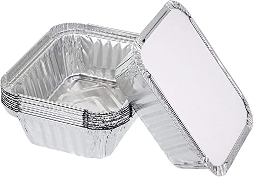 Aluminium Disposable Foil Food Container with Lids (Pack of 50) Reusable Takeaway Containers, Great for Baking Roasting Cooking Food Storage, 14 x 12 x 5cm