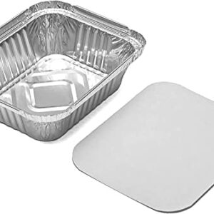 Aluminium Disposable Foil Food Container with Lids (Pack of 50) Reusable Takeaway Containers, Great for Baking Roasting Cooking Food Storage, 14 x 12 x 5cm