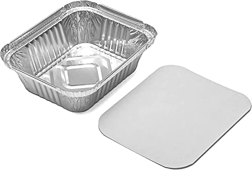 Aluminium Disposable Foil Food Container with Lids (Pack of 50) Reusable Takeaway Containers, Great for Baking Roasting Cooking Food Storage, 14 x 12 x 5cm