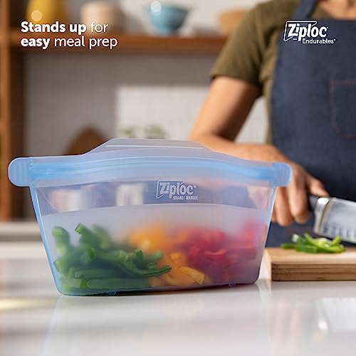 Ziploc Endurables Large Pouch and Medium Container, Reusable Silicone Bags and Food Storage Meal Prep Containers for Freezer, Oven, and Microwave, Dishwasher Safe