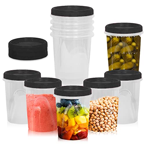 [Black - 12 Pk] Airtight Deli Containers with Lids Twist Lock Top Clear Food Storage for Meal Prep Snacks and Leftovers Freezer and Microwave Safe Stackable Leak-Resistant and 12 Pc. Set (32 Ounce)