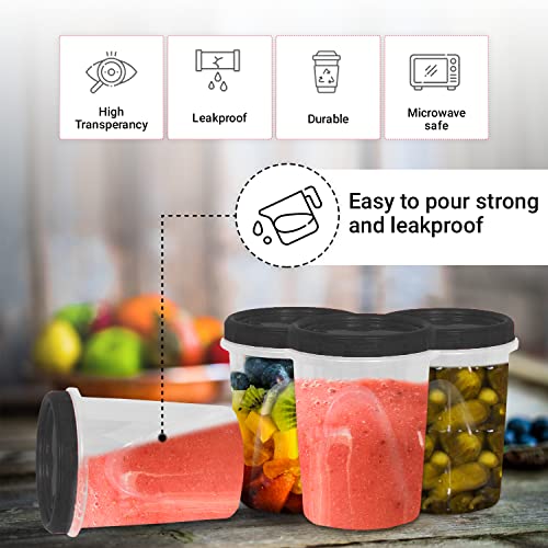 [Black - 12 Pk] Airtight Deli Containers with Lids Twist Lock Top Clear Food Storage for Meal Prep Snacks and Leftovers Freezer and Microwave Safe Stackable Leak-Resistant and 12 Pc. Set (32 Ounce)